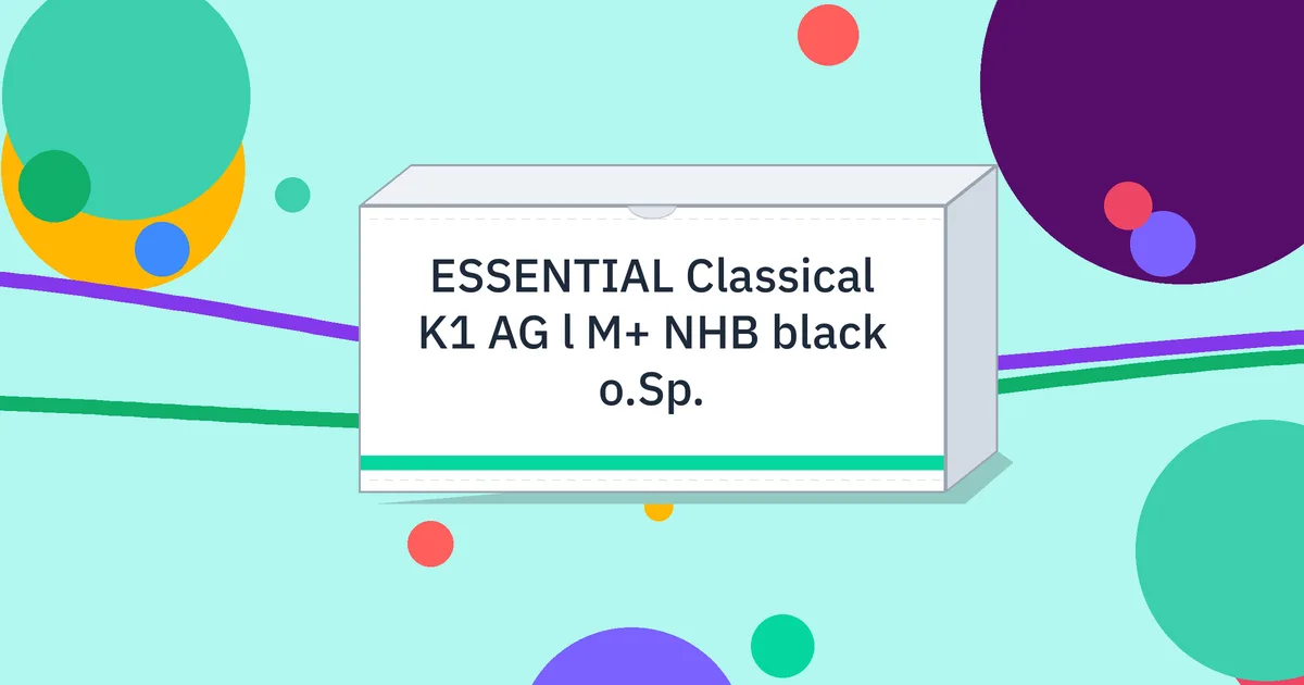 Symbolbild: Packung mit der Aufschrift ESSENTIAL Classical K1 AG l M+ NHB black o.Sp. (PZN 17004539) – Verfügbarkeit und Bezug in Apotheken in Frankfurt am Main