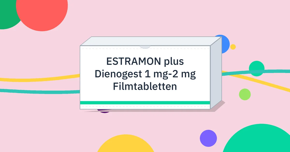 Symbolbild: Packung mit der Aufschrift ESTRAMON plus Dienogest 1 mg-2 mg Filmtabletten (PZN 12347832) – Verfügbarkeit und Bezug in Apotheken in Frankfurt am Main