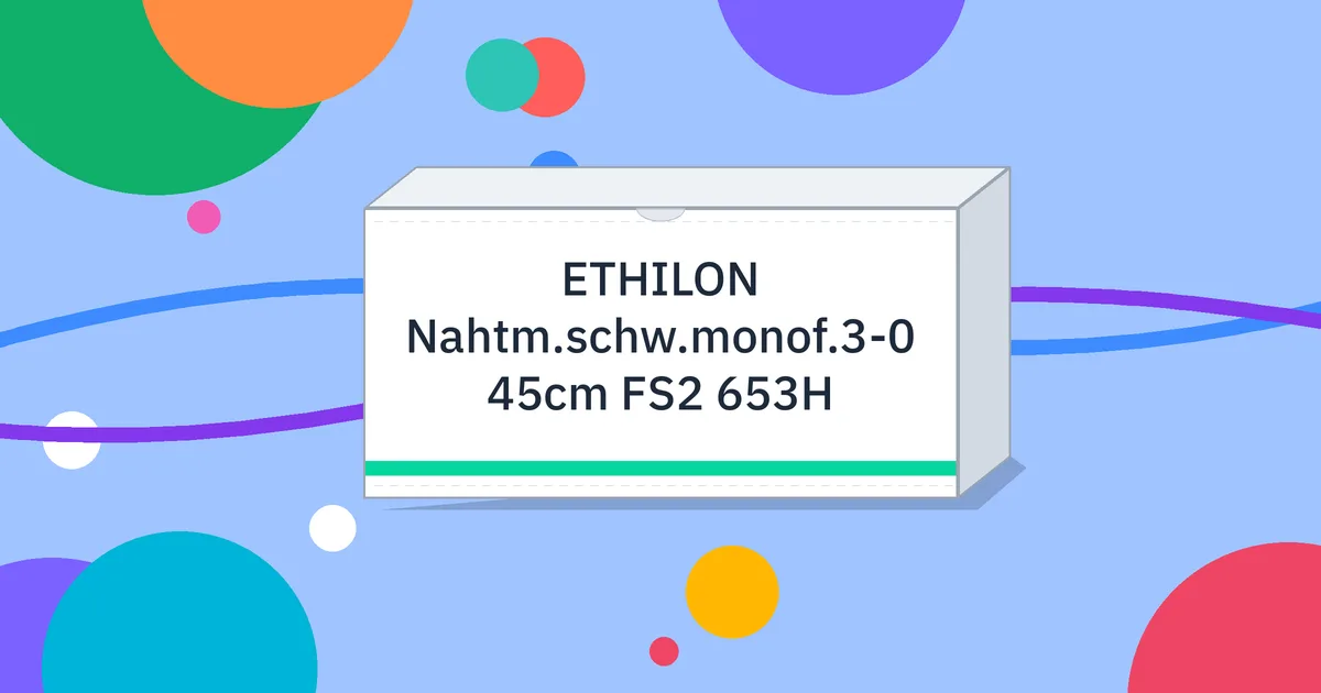 Symbolbild: Packung mit der Aufschrift ETHILON Nahtm.schw.monof.3-0 45cm FS2 653H (PZN 16786422) – Verfügbarkeit und Bezug in Apotheken in Frankfurt am Main