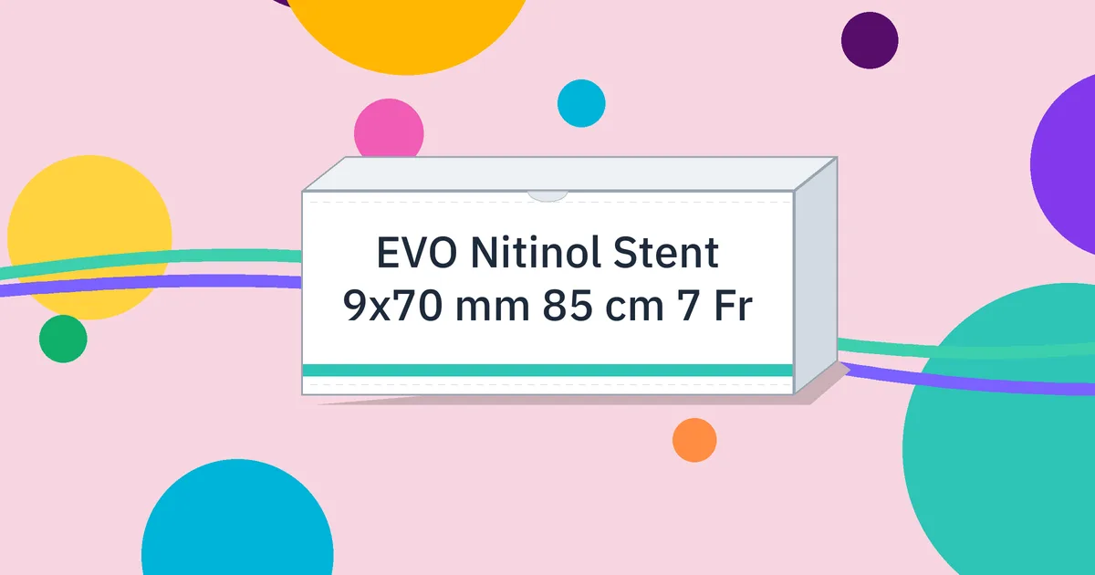 Symbolbild: Packung mit der Aufschrift EVO Nitinol Stent 9x70 mm 85 cm 7 Fr (PZN 00223734) – Verfügbarkeit und Bezug in Apotheken in Frankfurt am Main