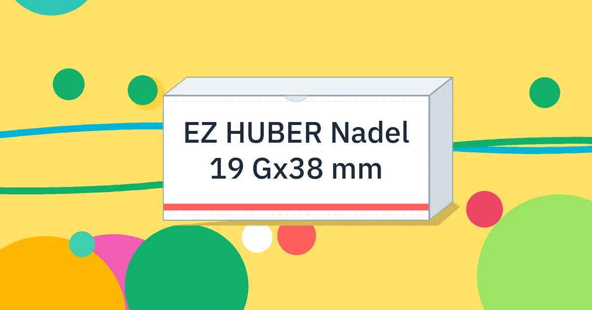 Symbolbild: Packung mit der Aufschrift EZ HUBER Nadel 19 Gx38 mm (PZN 09040627) – Verfügbarkeit und Bezug in Apotheken in Frankfurt am Main