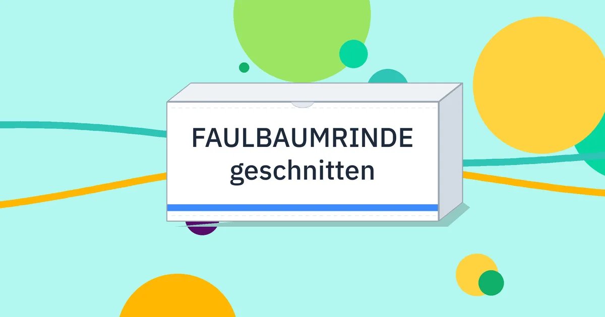 Symbolbild: Packung mit der Aufschrift FAULBAUMRINDE geschnitten (PZN 14031352) – Verfügbarkeit und Bezug in Apotheken in Frankfurt am Main