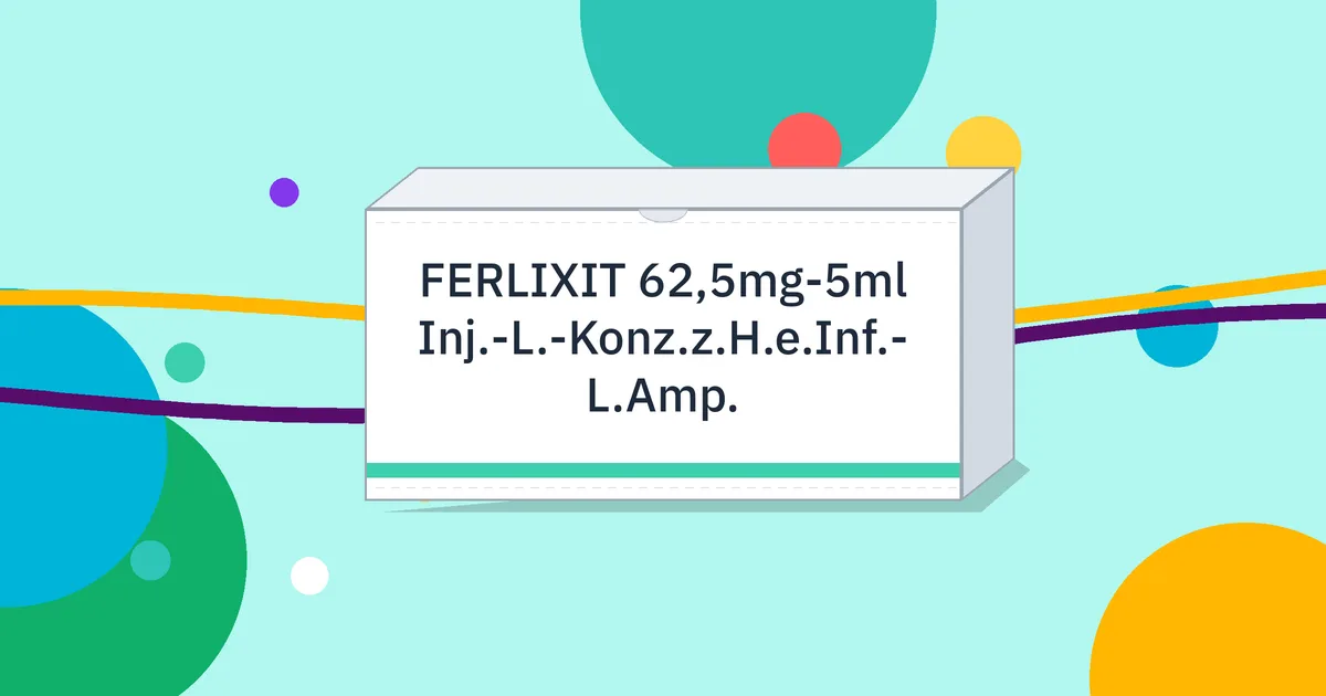 Symbolbild: Packung mit der Aufschrift FERLIXIT 62,5mg-5ml Inj.-L.-Konz.z.H.e.Inf.-L.Amp. (PZN 10022801) – Verfügbarkeit und Bezug in Apotheken in Frankfurt am Main