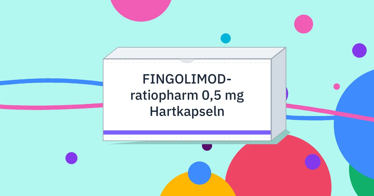 Symbolbild: Packung mit der Aufschrift FINGOLIMOD-ratiopharm 0,5 mg Hartkapseln (PZN 17510567) – Verfügbarkeit und Bezug in Apotheken in Frankfurt am Main