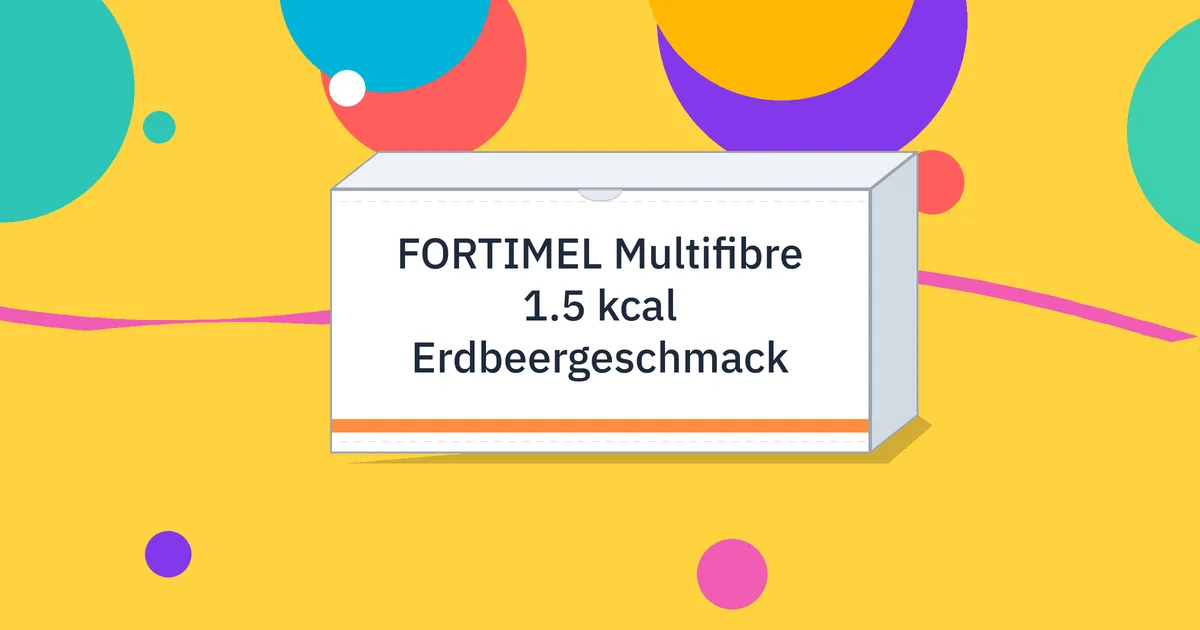 Symbolbild: Packung mit der Aufschrift FORTIMEL Multifibre 1.5 kcal Erdbeergeschmack (PZN 19095807) – Verfügbarkeit und Bezug in Apotheken in Frankfurt am Main