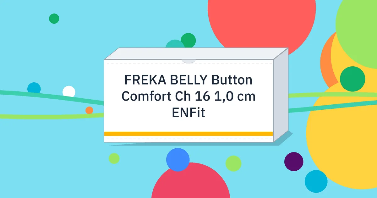 Symbolbild: Packung mit der Aufschrift FREKA BELLY Button Comfort Ch 16 1,0 cm ENFit (PZN 11486750) – Verfügbarkeit und Bezug in Apotheken in Frankfurt am Main