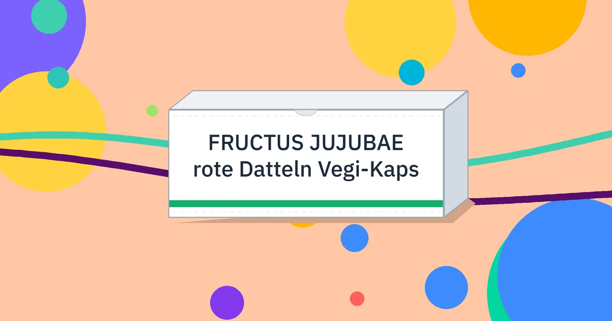 Symbolbild: Packung mit der Aufschrift FRUCTUS JUJUBAE rote Datteln Vegi-Kaps (PZN 05518612) – Verfügbarkeit und Bezug in Apotheken in Frankfurt am Main