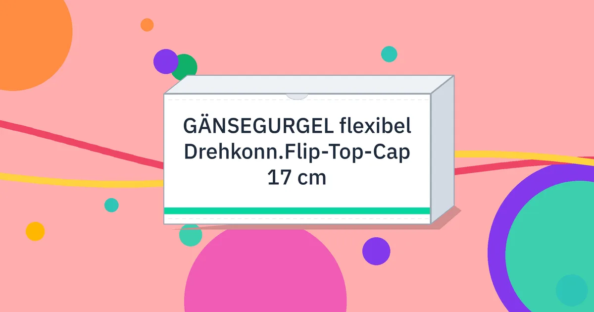 Symbolbild: Packung mit der Aufschrift GÄNSEGURGEL flexibel Drehkonn.Flip-Top-Cap 17 cm (PZN 17432643) – Verfügbarkeit und Bezug in Apotheken in Frankfurt am Main