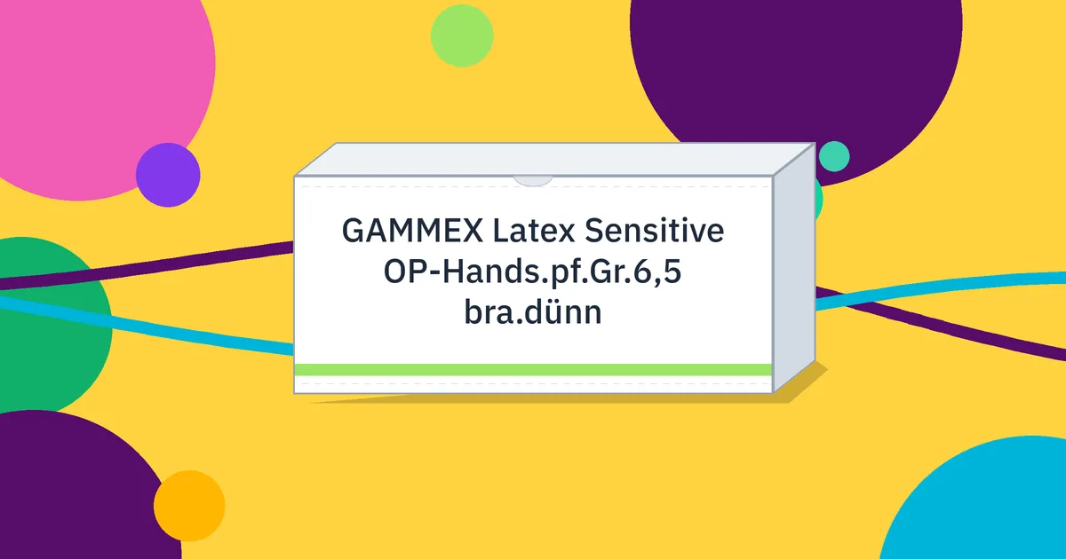 Symbolbild: Packung mit der Aufschrift GAMMEX Latex Sensitive OP-Hands.pf.Gr.6,5 bra.dünn (PZN 11237828) – Verfügbarkeit und Bezug in Apotheken in Frankfurt am Main