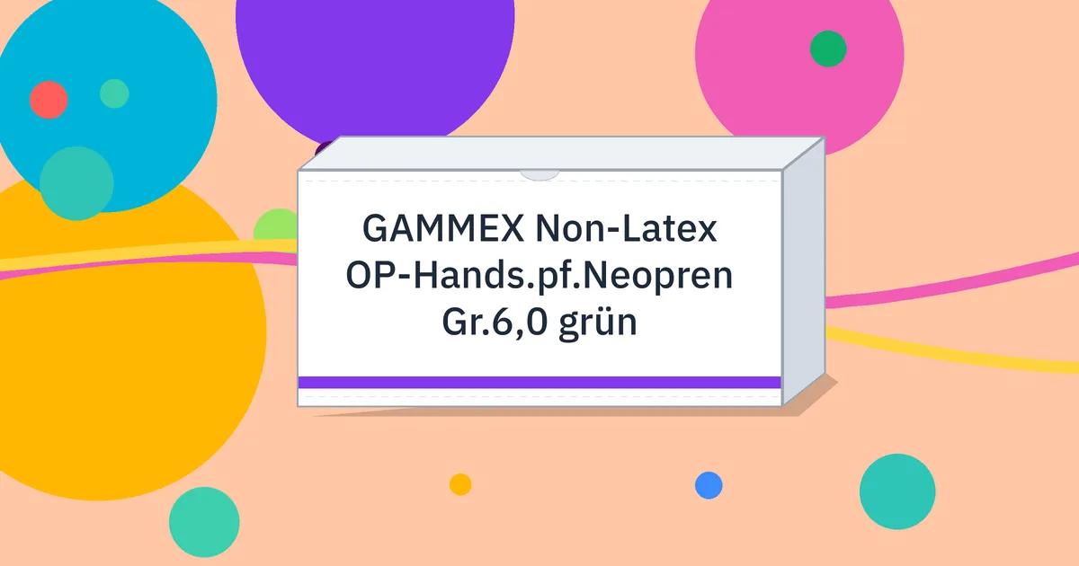 Symbolbild: Packung mit der Aufschrift GAMMEX Non-Latex OP-Hands.pf.Neopren Gr.6,0 grün (PZN 11237946) – Verfügbarkeit und Bezug in Apotheken in Frankfurt am Main