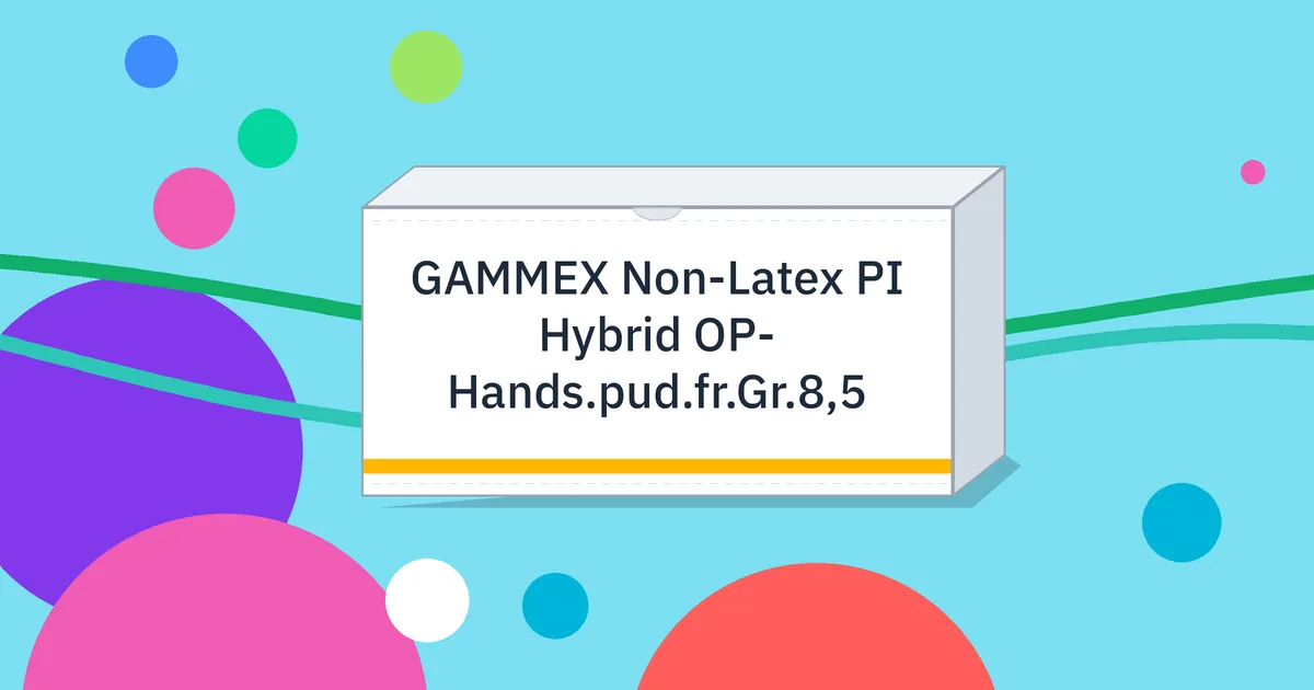 Symbolbild: Packung mit der Aufschrift GAMMEX Non-Latex PI Hybrid OP-Hands.pud.fr.Gr.8,5 (PZN 18337295) – Verfügbarkeit und Bezug in Apotheken in Frankfurt am Main