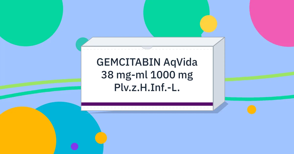 Symbolbild: Packung mit der Aufschrift GEMCITABIN AqVida 38 mg-ml 1000 mg Plv.z.H.Inf.-L. (PZN 16758495) – Verfügbarkeit und Bezug in Apotheken in Frankfurt am Main