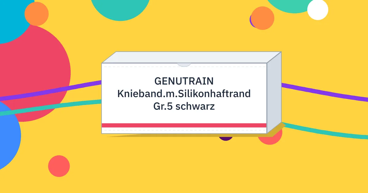 Symbolbild: Packung mit der Aufschrift GENUTRAIN Knieband.m.Silikonhaftrand Gr.5 schwarz (PZN 10213091) – Verfügbarkeit und Bezug in Apotheken in Frankfurt am Main