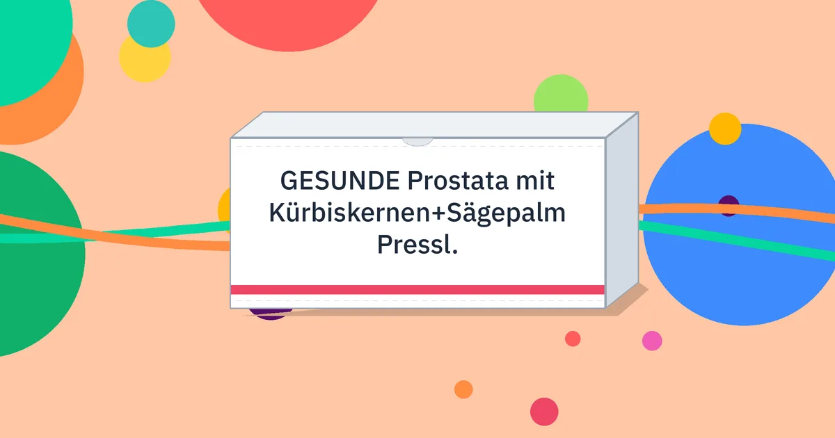 Symbolbild: Packung mit der Aufschrift GESUNDE Prostata mit Kürbiskernen+Sägepalm Pressl. (PZN 17836553) – Verfügbarkeit und Bezug in Apotheken in Frankfurt am Main