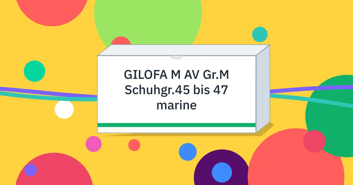 Symbolbild: Packung mit der Aufschrift GILOFA M AV Gr.M Schuhgr.45 bis 47 marine (PZN 16726259) – Verfügbarkeit und Bezug in Apotheken in Frankfurt am Main