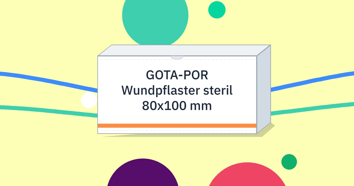 Symbolbild: Packung mit der Aufschrift GOTA-POR Wundpflaster steril 80x100 mm (PZN 04473617) – Verfügbarkeit und Bezug in Apotheken in Frankfurt am Main