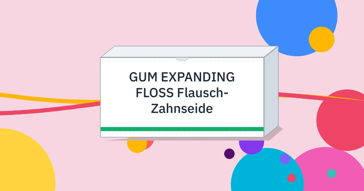 Symbolbild: Packung mit der Aufschrift GUM EXPANDING FLOSS Flausch-Zahnseide (PZN 01164028) – Verfügbarkeit und Bezug in Apotheken in Frankfurt am Main