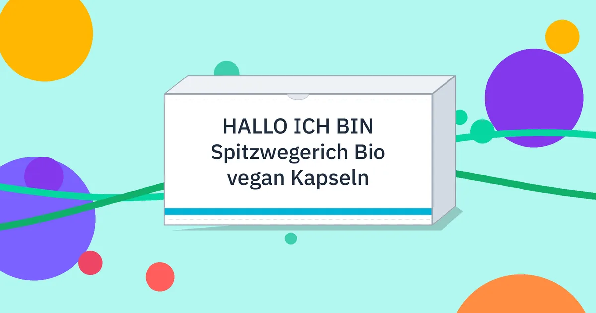Symbolbild: Packung mit der Aufschrift HALLO ICH BIN Spitzwegerich Bio vegan Kapseln (PZN 14321096) – Verfügbarkeit und Bezug in Apotheken in Frankfurt am Main