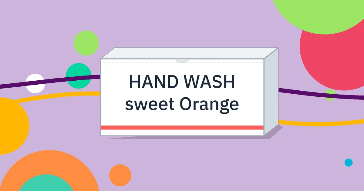 Symbolbild: Packung mit der Aufschrift HAND WASH sweet Orange (PZN 17886597) – Verfügbarkeit und Bezug in Apotheken in Frankfurt am Main