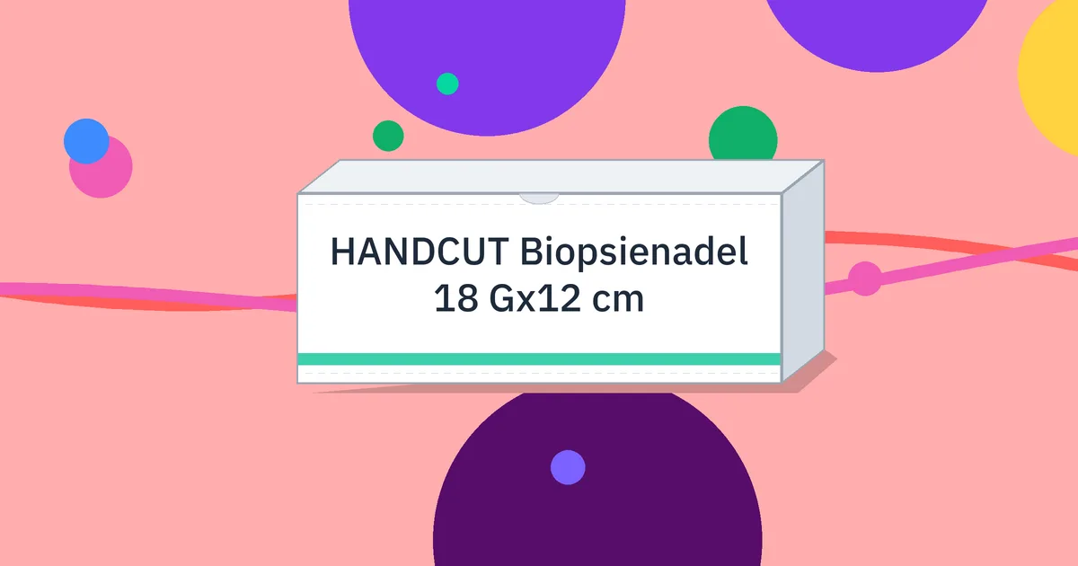 Symbolbild: Packung mit der Aufschrift HANDCUT Biopsienadel 18 Gx12 cm (PZN 16921682) – Verfügbarkeit und Bezug in Apotheken in Frankfurt am Main