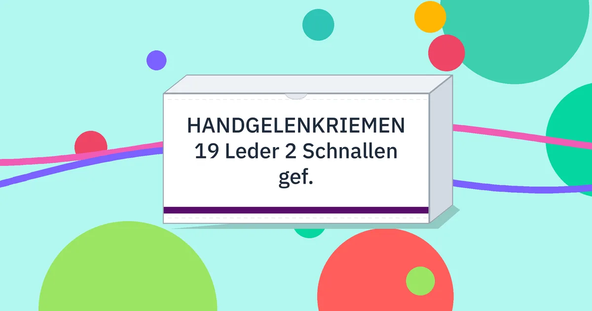 Symbolbild: Packung mit der Aufschrift HANDGELENKRIEMEN 19 Leder 2 Schnallen gef. (PZN 01727483) – Verfügbarkeit und Bezug in Apotheken in Frankfurt am Main