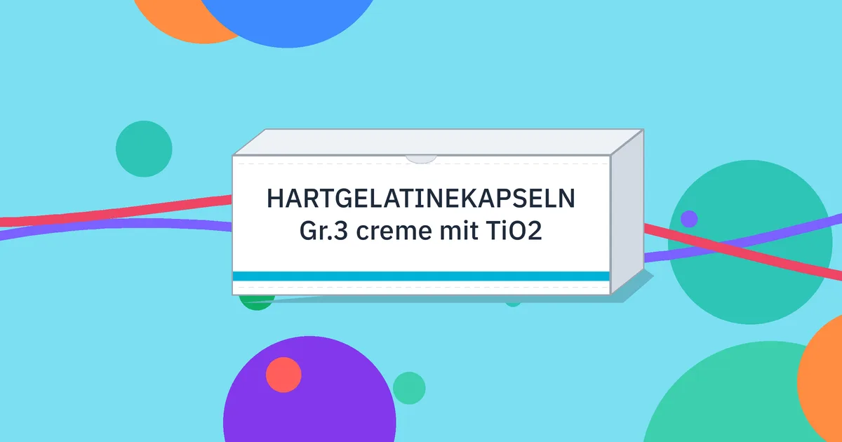 Symbolbild: Packung mit der Aufschrift HARTGELATINEKAPSELN Gr.3 creme mit TiO2 (PZN 18770425) – Verfügbarkeit und Bezug in Apotheken in Frankfurt am Main