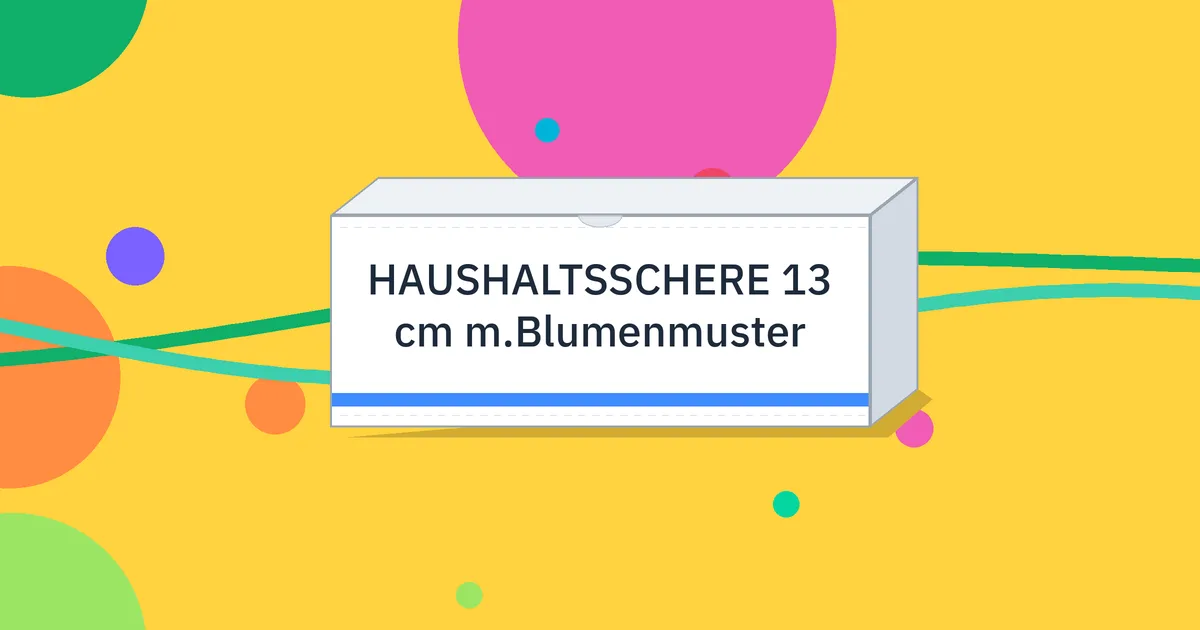 Symbolbild: Packung mit der Aufschrift HAUSHALTSSCHERE 13 cm m.Blumenmuster (PZN 18389808) – Verfügbarkeit und Bezug in Apotheken in Frankfurt am Main