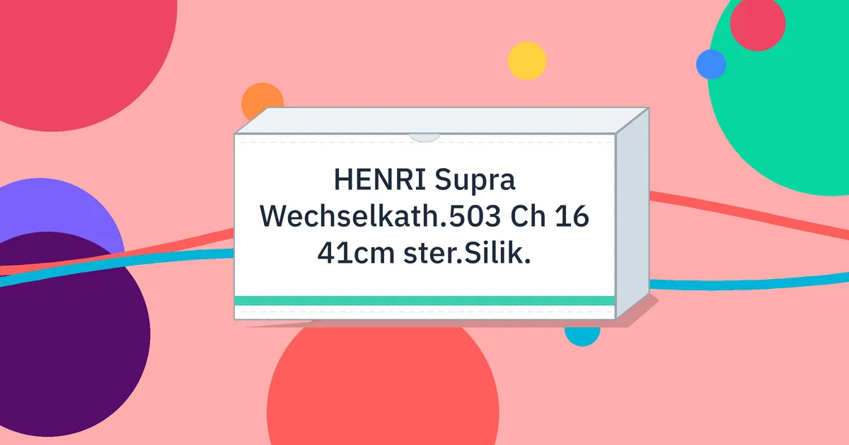 Symbolbild: Packung mit der Aufschrift HENRI Supra Wechselkath.503 Ch 16 41cm ster.Silik. (PZN 01399180) – Verfügbarkeit und Bezug in Apotheken in Frankfurt am Main