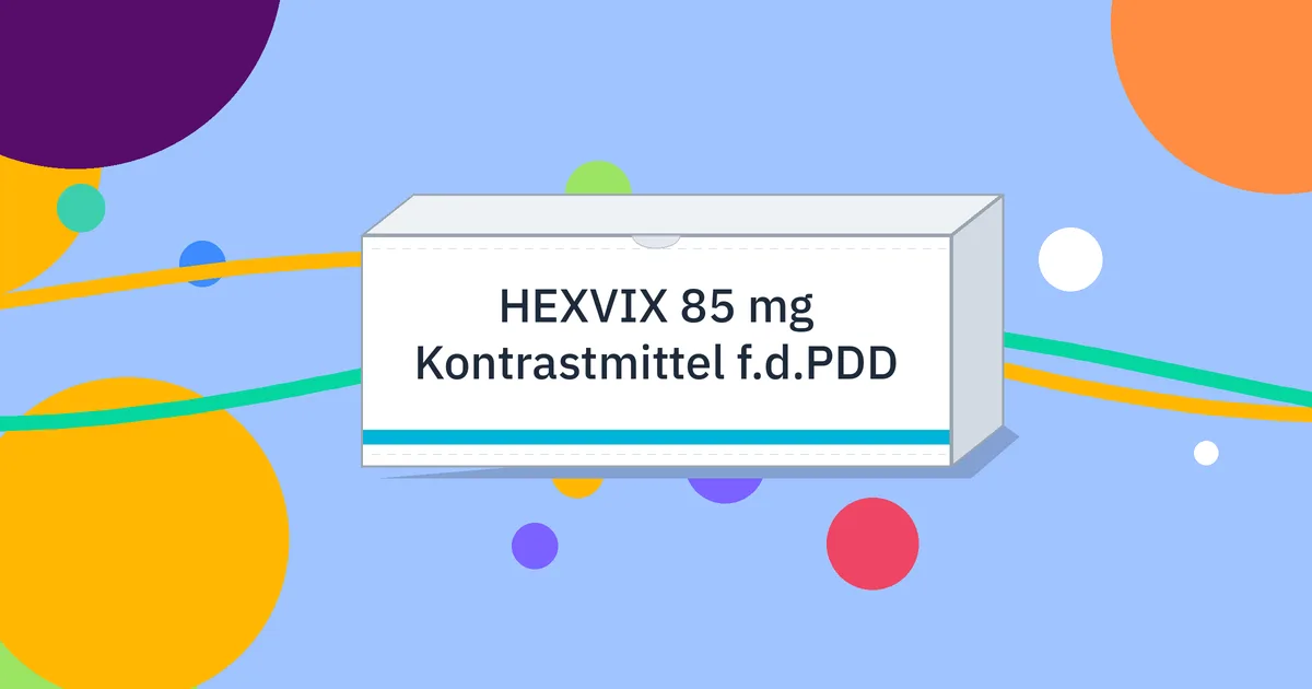 Symbolbild: Packung mit der Aufschrift HEXVIX 85 mg Kontrastmittel f.d.PDD (PZN 06067117) – Verfügbarkeit und Bezug in Apotheken in Frankfurt am Main