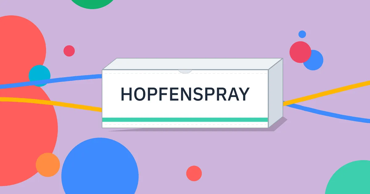 Symbolbild: Packung mit der Aufschrift HOPFENSPRAY (PZN 11712821) – Verfügbarkeit und Bezug in Apotheken in Frankfurt am Main
