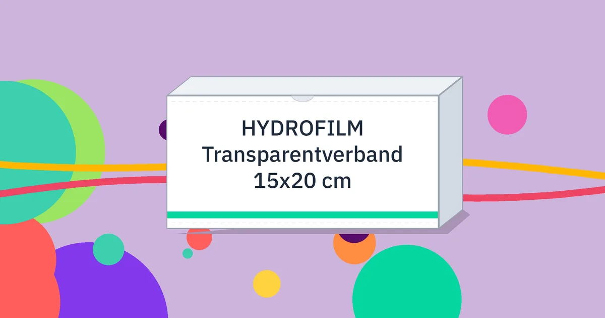 Symbolbild: Packung mit der Aufschrift HYDROFILM Transparentverband 15x20 cm (PZN 12594565) – Verfügbarkeit und Bezug in Apotheken in Frankfurt am Main