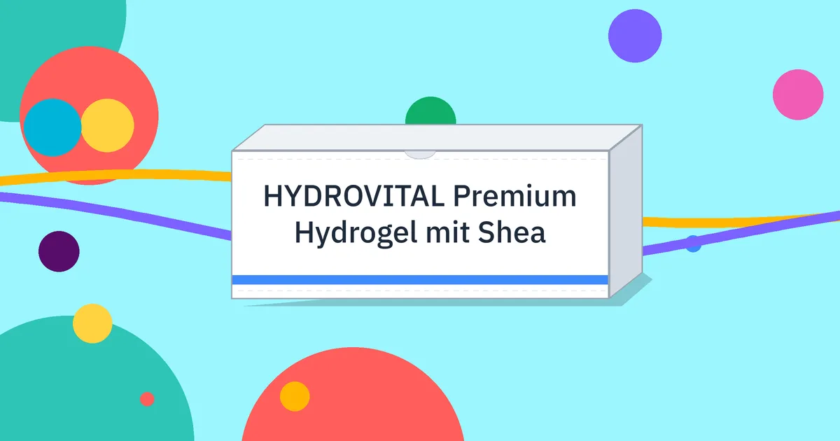 Symbolbild: Packung mit der Aufschrift HYDROVITAL Premium Hydrogel mit Shea (PZN 18207411) – Verfügbarkeit und Bezug in Apotheken in Frankfurt am Main