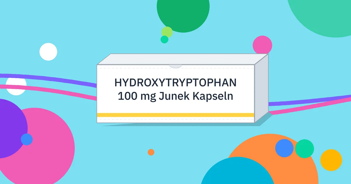 Symbolbild: Packung mit der Aufschrift HYDROXYTRYPTOPHAN 100 mg Junek Kapseln (PZN 15613978) – Verfügbarkeit und Bezug in Apotheken in Frankfurt am Main