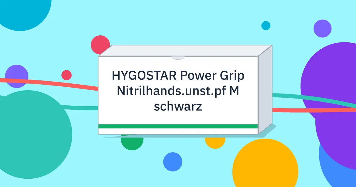 Symbolbild: Packung mit der Aufschrift HYGOSTAR Power Grip Nitrilhands.unst.pf M schwarz (PZN 20773483) – Verfügbarkeit und Bezug in Apotheken in Frankfurt am Main