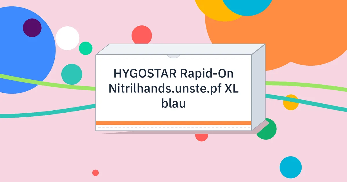 Symbolbild: Packung mit der Aufschrift HYGOSTAR Rapid-On Nitrilhands.unste.pf XL blau (PZN 20772785) – Verfügbarkeit und Bezug in Apotheken in Frankfurt am Main