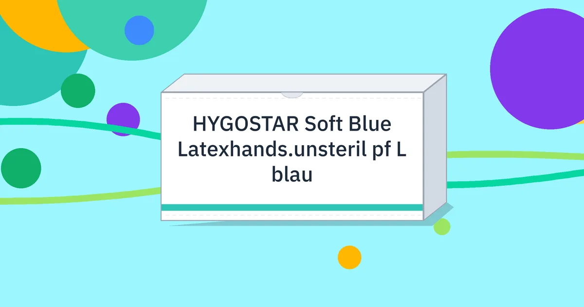 Symbolbild: Packung mit der Aufschrift HYGOSTAR Soft Blue Latexhands.unsteril pf L blau (PZN 20773431) – Verfügbarkeit und Bezug in Apotheken in Frankfurt am Main