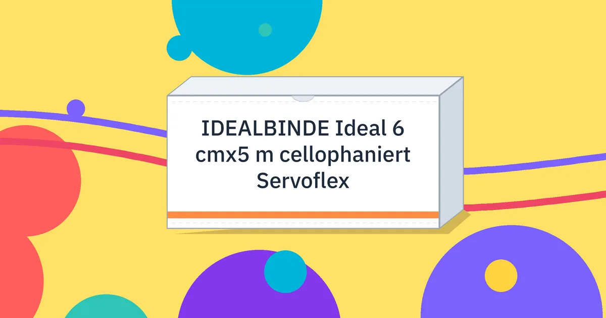 Symbolbild: Packung mit der Aufschrift IDEALBINDE Ideal 6 cmx5 m cellophaniert Servoflex (PZN 03416020) – Verfügbarkeit und Bezug in Apotheken in Frankfurt am Main