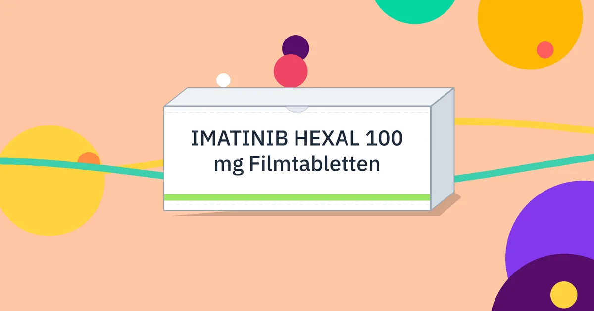 Symbolbild: Packung mit der Aufschrift IMATINIB HEXAL 100 mg Filmtabletten (PZN 13572749) – Verfügbarkeit und Bezug in Apotheken in Frankfurt am Main