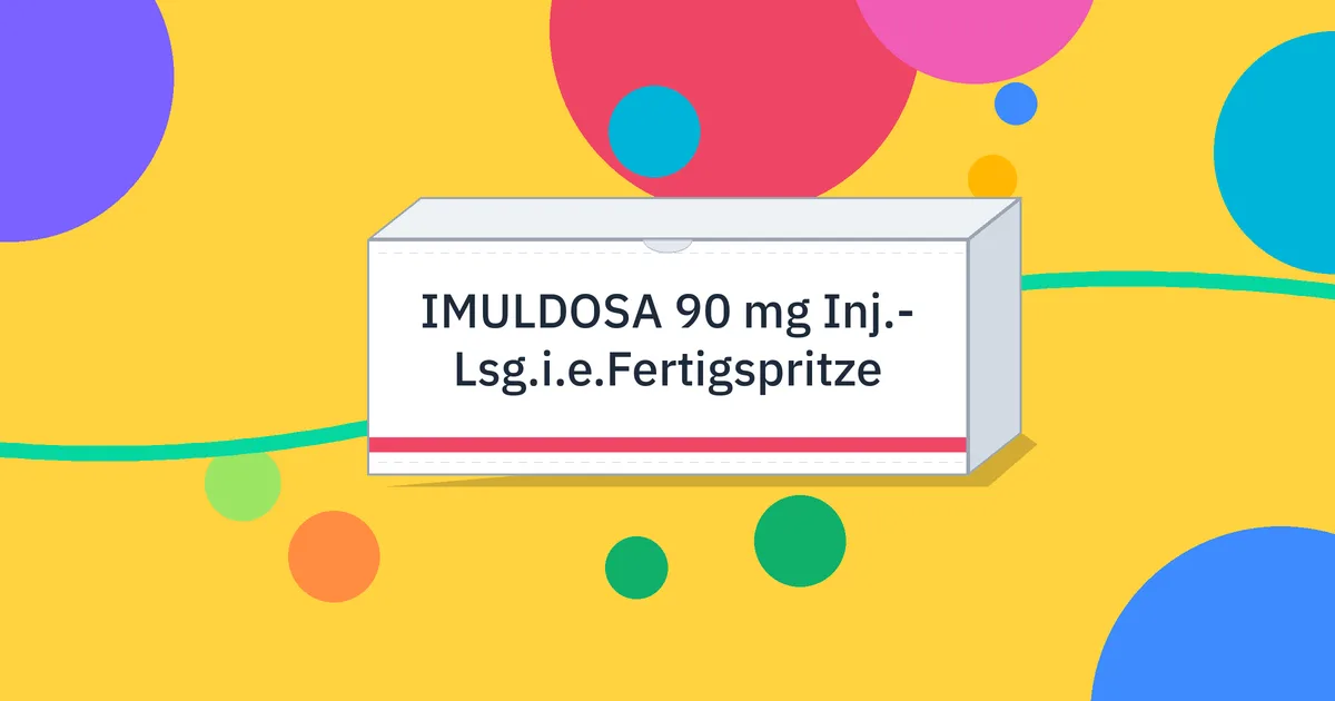 Symbolbild: Packung mit der Aufschrift IMULDOSA 90 mg Inj.-Lsg.i.e.Fertigspritze (PZN 19774342) – Verfügbarkeit und Bezug in Apotheken in Frankfurt am Main