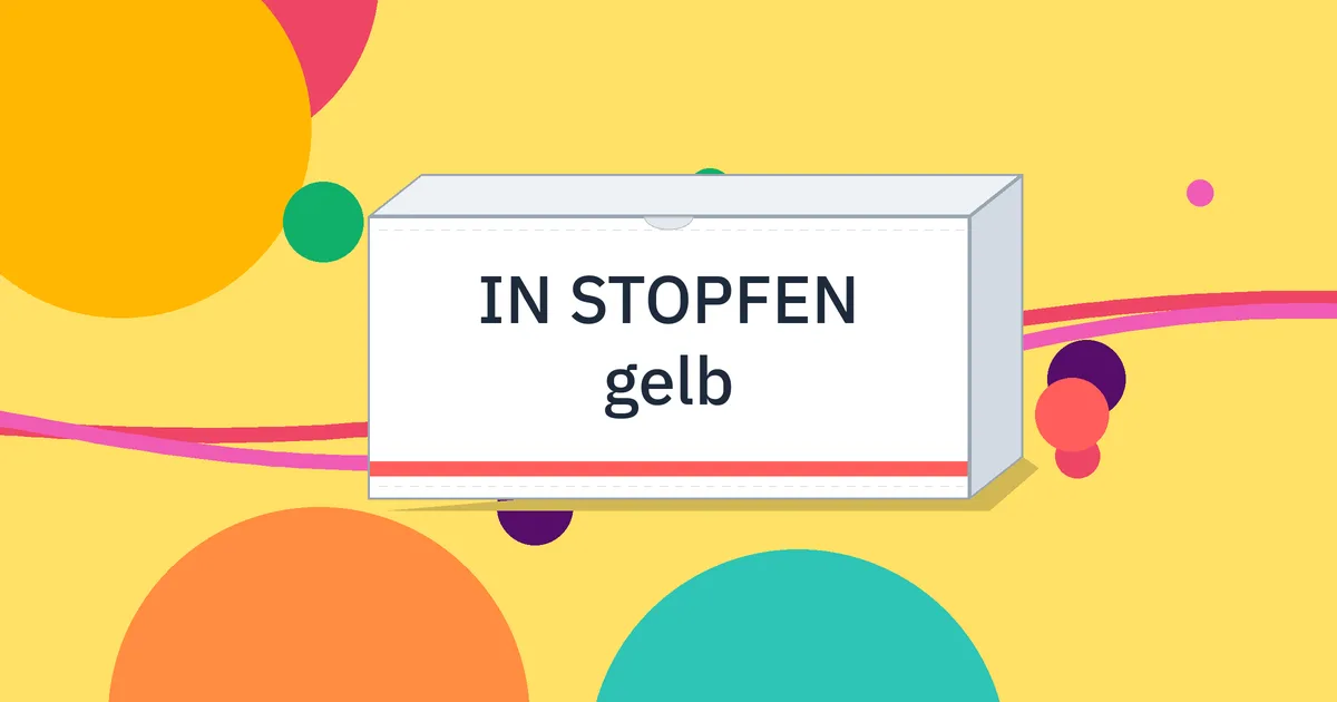 Symbolbild: Packung mit der Aufschrift IN STOPFEN gelb (PZN 03443815) – Verfügbarkeit und Bezug in Apotheken in Frankfurt am Main