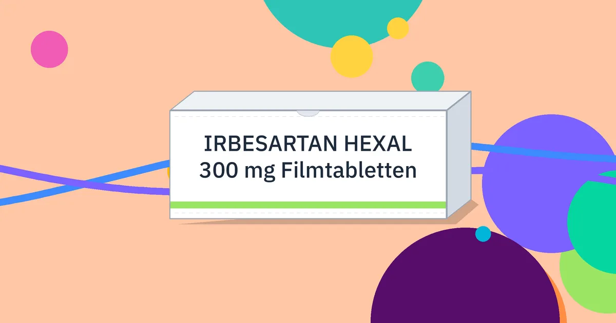 Symbolbild: Packung mit der Aufschrift IRBESARTAN HEXAL 300 mg Filmtabletten (PZN 09672008) – Verfügbarkeit und Bezug in Apotheken in Frankfurt am Main