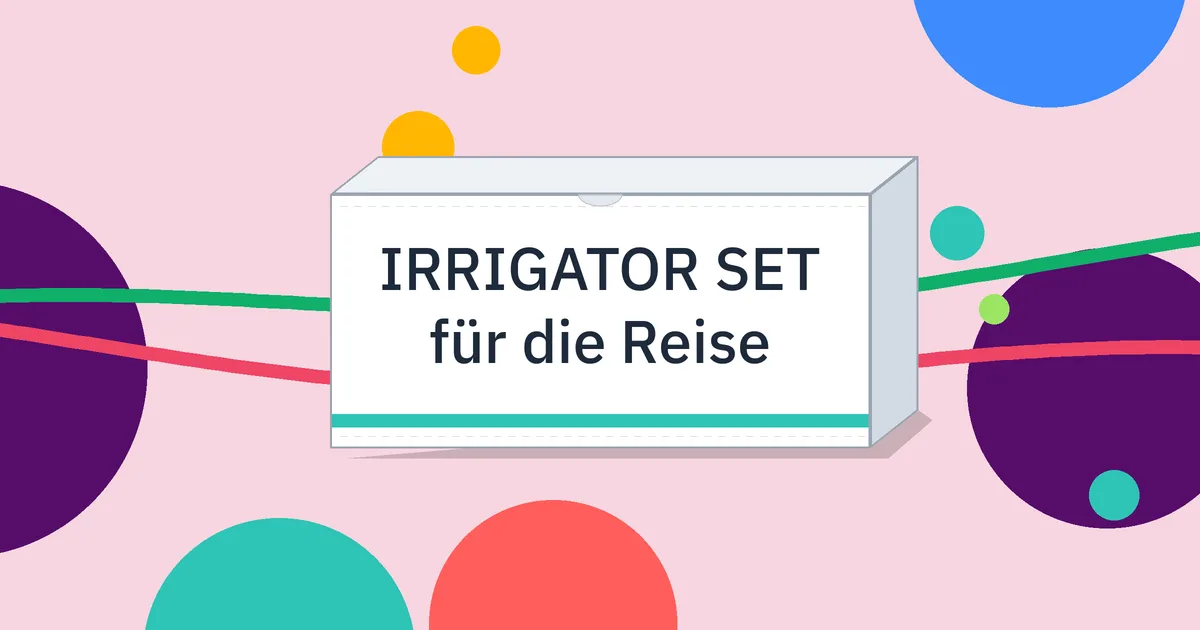 Symbolbild: Packung mit der Aufschrift IRRIGATOR SET für die Reise (PZN 03628041) – Verfügbarkeit und Bezug in Apotheken in Frankfurt am Main