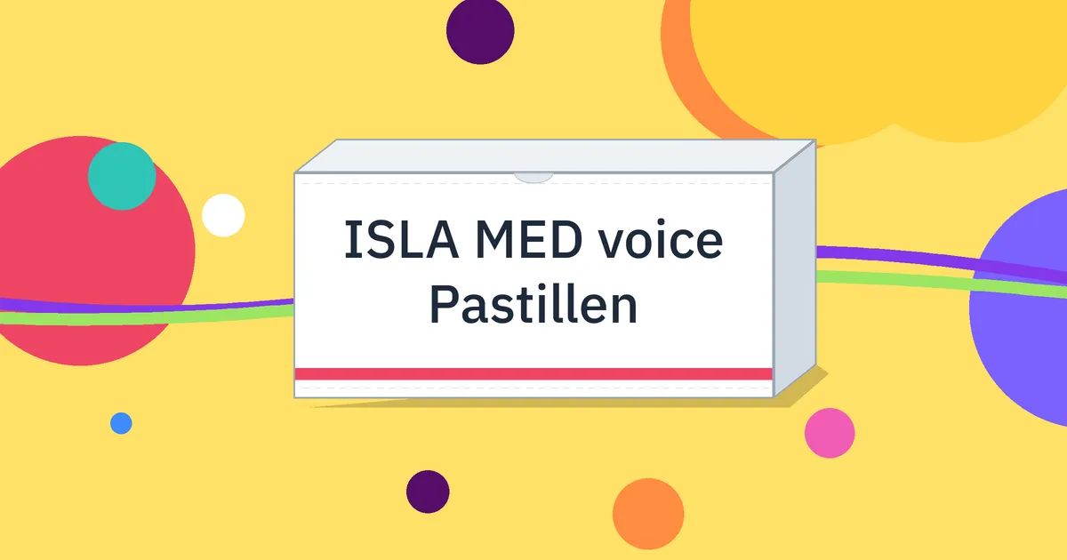 Symbolbild: Packung mit der Aufschrift ISLA MED voice Pastillen (PZN 16958343) – Verfügbarkeit und Bezug in Apotheken in Frankfurt am Main
