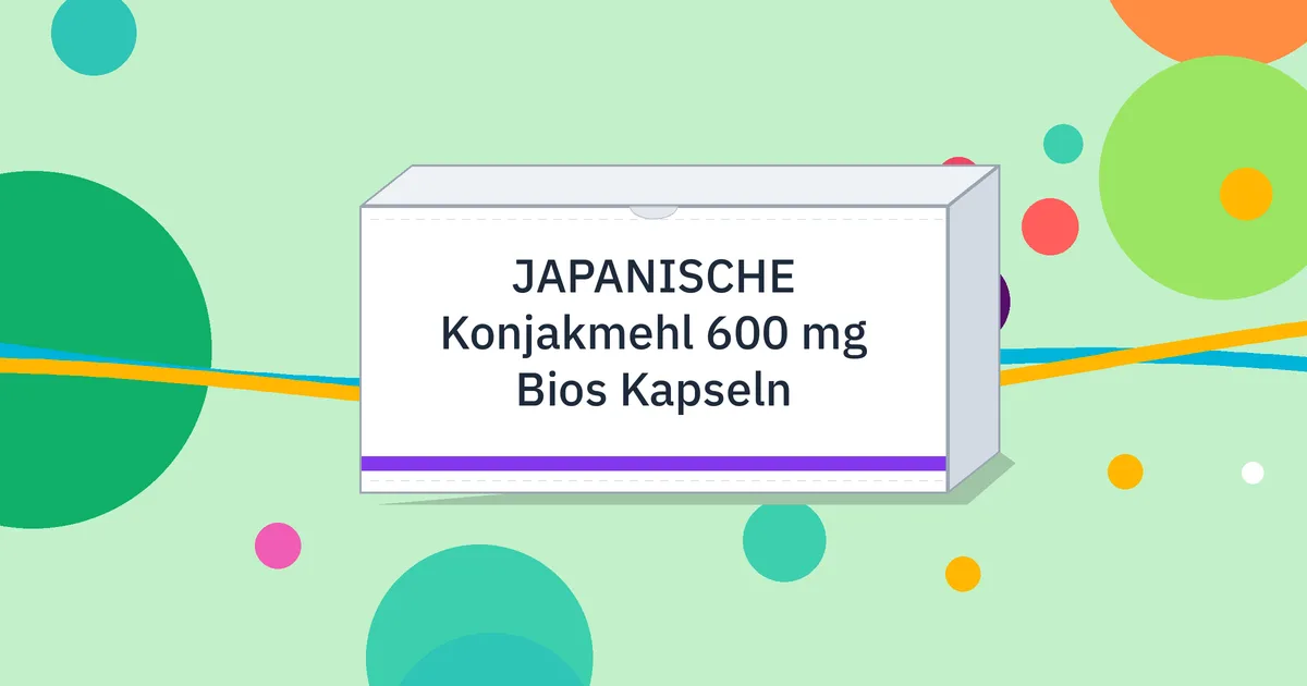 Symbolbild: Packung mit der Aufschrift JAPANISCHE Konjakmehl 600 mg Bios Kapseln (PZN 09918231) – Verfügbarkeit und Bezug in Apotheken in Frankfurt am Main