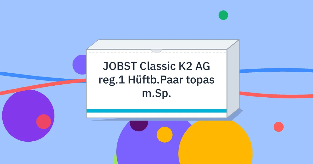 Symbolbild: Packung mit der Aufschrift JOBST Classic K2 AG reg.1 Hüftb.Paar topas m.Sp. (PZN 13066590) – Verfügbarkeit und Bezug in Apotheken in Frankfurt am Main
