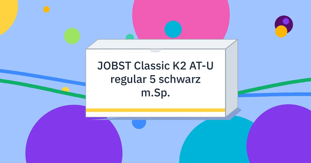 Symbolbild: Packung mit der Aufschrift JOBST Classic K2 AT-U regular 5 schwarz m.Sp. (PZN 13069393) – Verfügbarkeit und Bezug in Apotheken in Frankfurt am Main