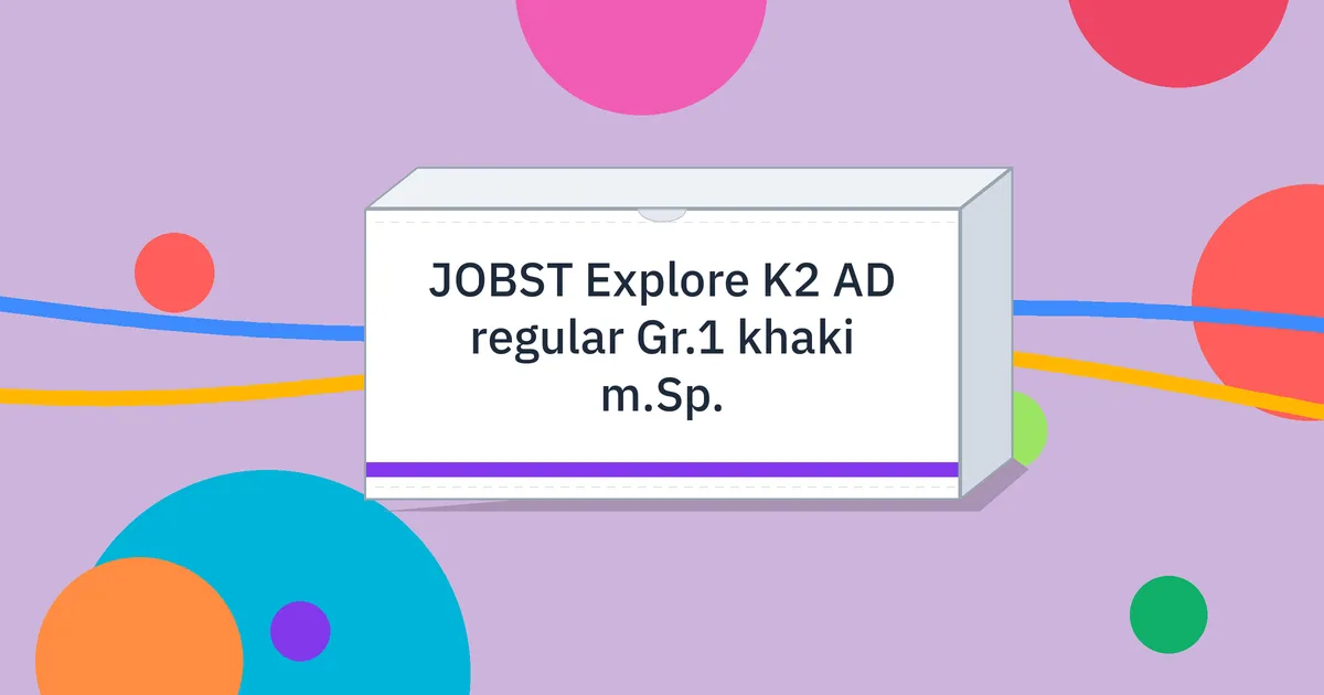Symbolbild: Packung mit der Aufschrift JOBST Explore K2 AD regular Gr.1 khaki m.Sp. (PZN 11022134) – Verfügbarkeit und Bezug in Apotheken in Frankfurt am Main