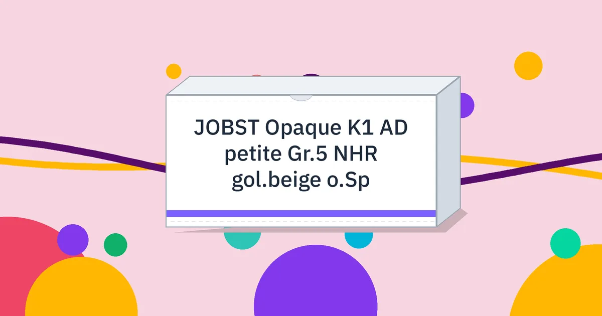 Symbolbild: Packung mit der Aufschrift JOBST Opaque K1 AD petite Gr.5 NHR gol.beige o.Sp (PZN 16263859) – Verfügbarkeit und Bezug in Apotheken in Frankfurt am Main