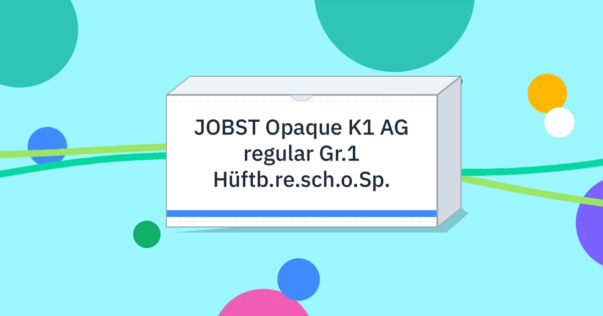 Symbolbild: Packung mit der Aufschrift JOBST Opaque K1 AG regular Gr.1 Hüftb.re.sch.o.Sp. (PZN 13101694) – Verfügbarkeit und Bezug in Apotheken in Frankfurt am Main