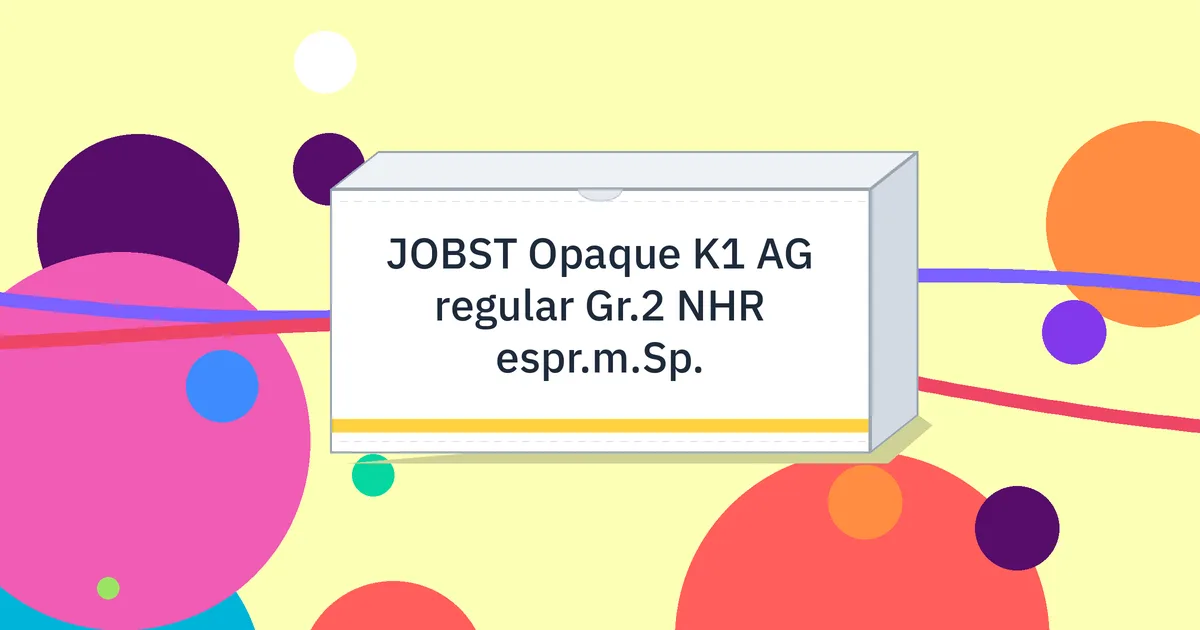 Symbolbild: Packung mit der Aufschrift JOBST Opaque K1 AG regular Gr.2 NHR espr.m.Sp. (PZN 16267076) – Verfügbarkeit und Bezug in Apotheken in Frankfurt am Main